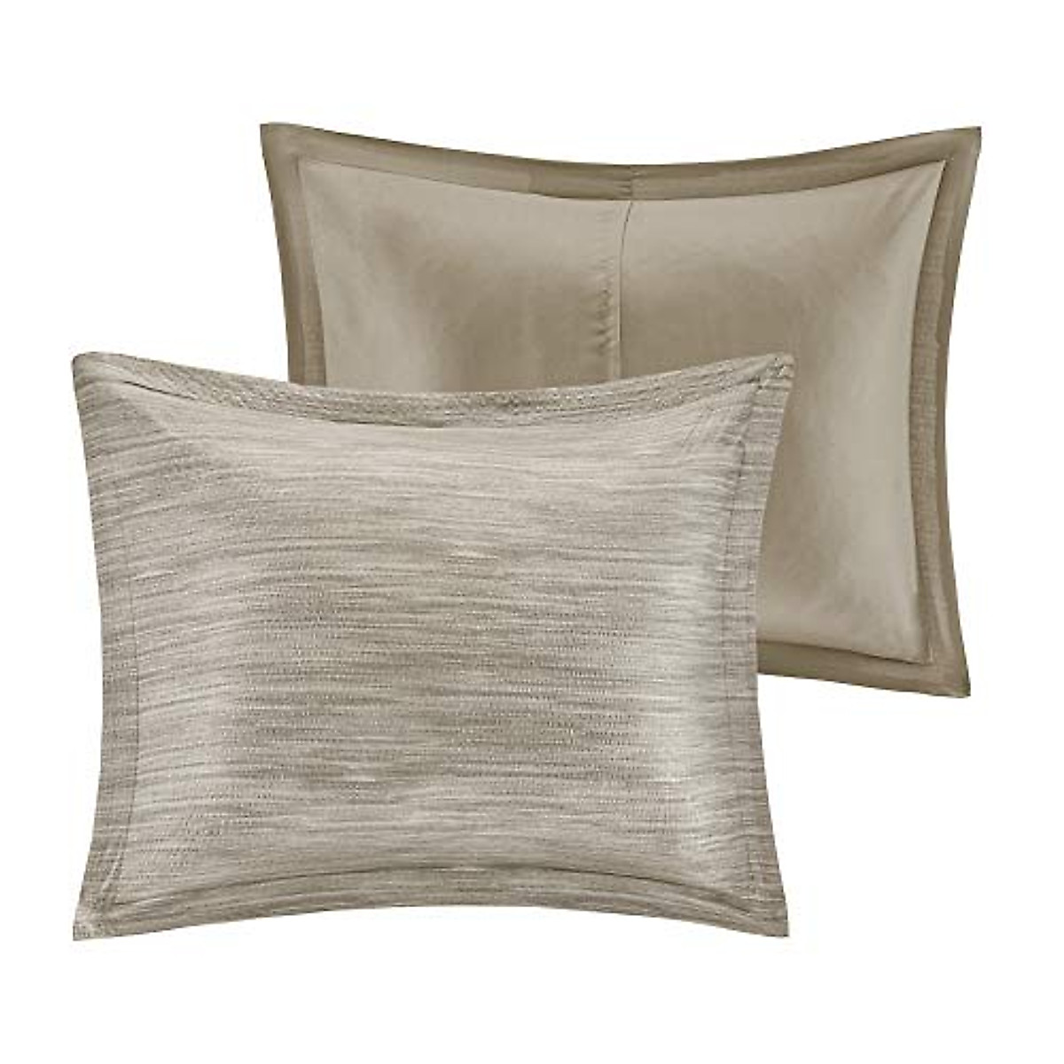 Madison Park Walter Comforter-Luxe Seersucker Print Design All Season Down Alternative Bedding, Matching Shams, Bedskirt, Decorative Pillows, Queen (90 in x 90 in), Taupe