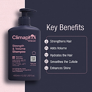 Climaplex Strength and Volume Shampoo - Soothing, Protective, Healing Properties - Contains Detangling Benefits - Adds Body and Enhance Shine - Suitable for All Hair Types - Cruelty Free - 13.52 oz