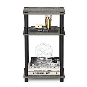 Furinno Just 3-Tier Turn-N-Tube End Table / Side Table / Night Stand / Bedside Table with Plastic Poles, 1-Pack, French Oak Grey/Black