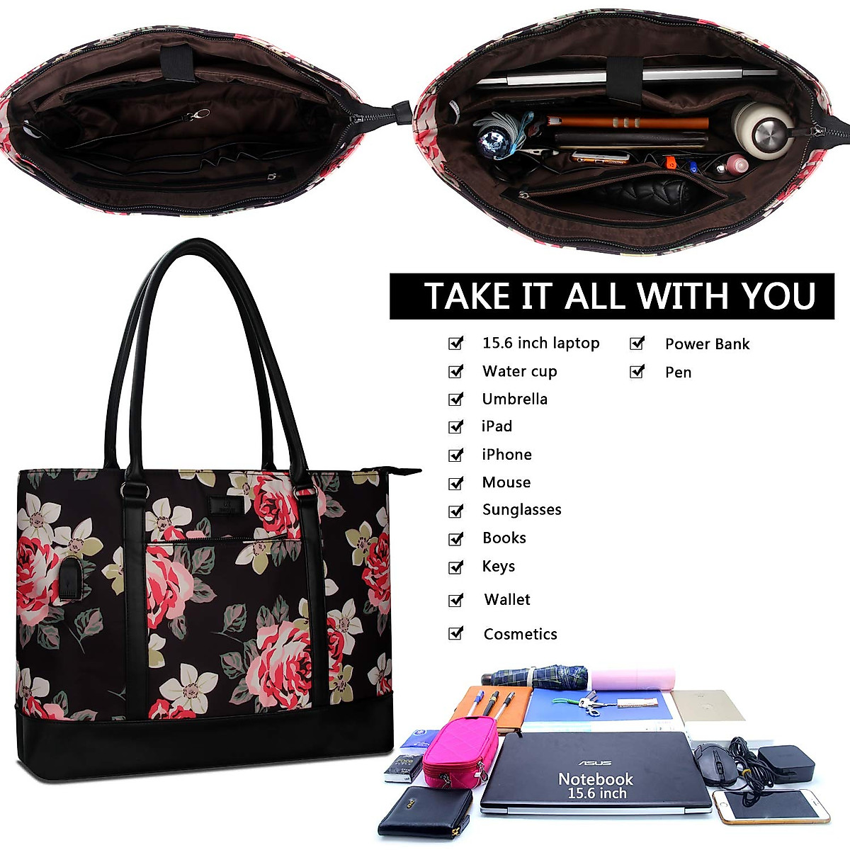 Laptop Tote Bag,15.6inch Laptop Purse Work Bag for Women Teacher Tote Bag