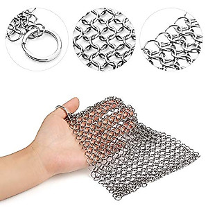 Ationgle 8"x6" Stainless Steel Cast Iron Cleaner 316L Chainmail Scrubber for Cast Iron Pan Pre-Seasoned Pan Dutch Ovens Waffle Iron Pans…