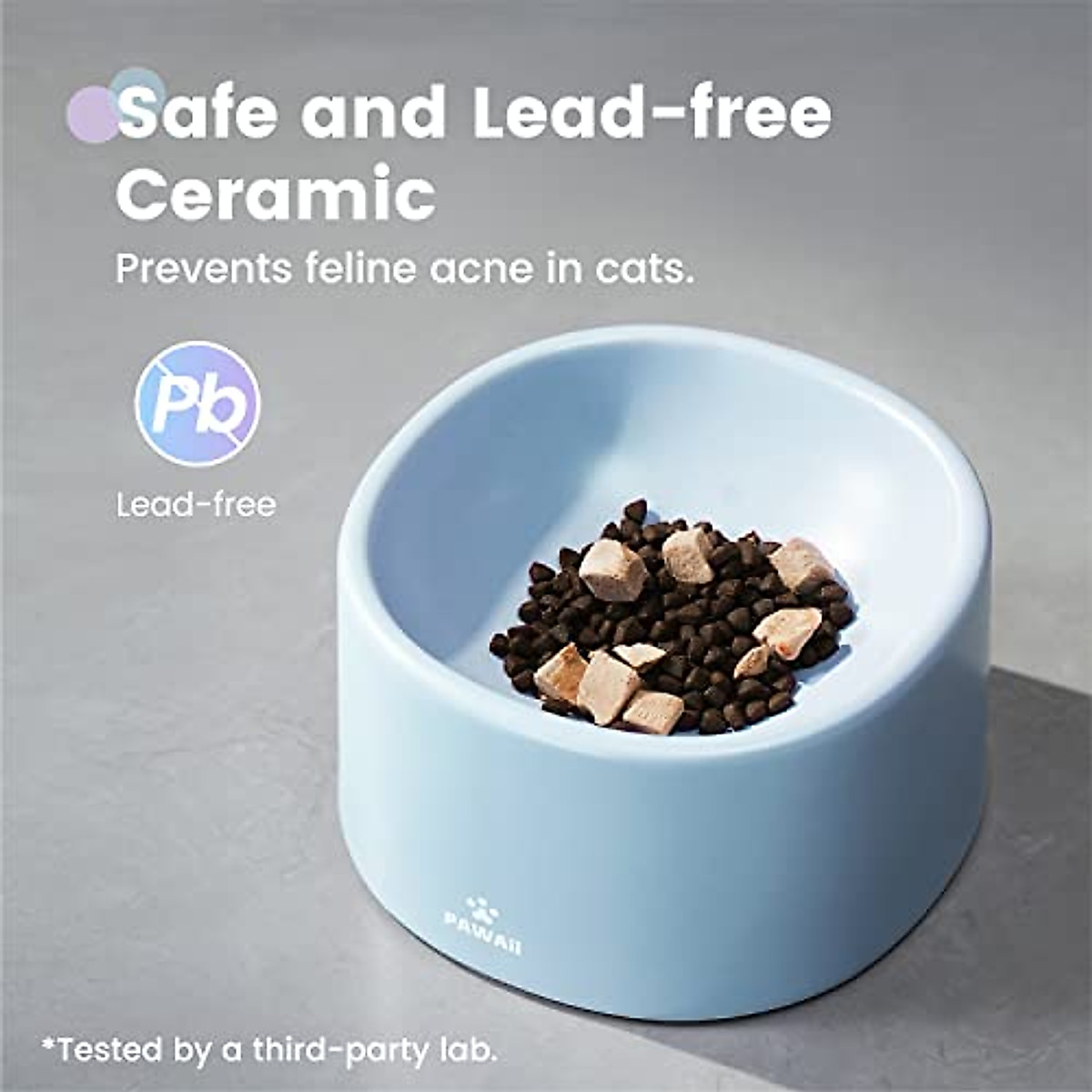 Pawaii Ceramic Cat Bowl, Combined Type Elevated Cat Bowl, Whisker Fatigue Cat Bowl, Dishwasher and Microwave Safe, One Elevated Cat Bowl and One Dish