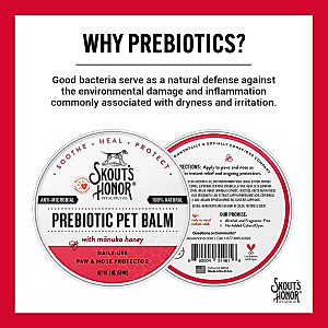 SKOUT'S HONOR Prebiotic Pet Balm - 100% Natural and Made with Manuka Honey, Soothes Dry, Itchy Paws and Noses - Safe for Cats and Dogs, 2oz