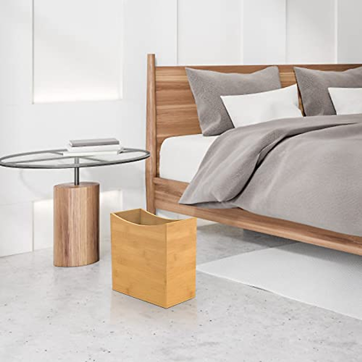 TOPZEA Bamboo Waste Basket, Rectangular Narrow Trash Can Wastebasket Waste Bin Garbage Can for Bathroom, Bedroom, Office and Home, 10.5" x 5.75" x 10"