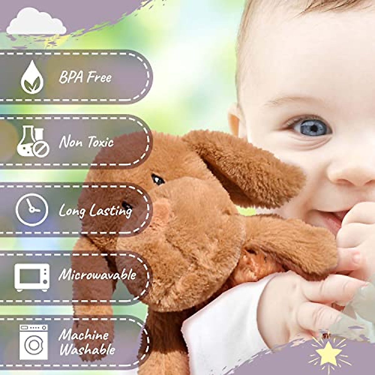 Lovey Microwavable Stuffed Animal - Large lovies for Babies which are heatable Stuffed Animals, Lavender Stuffed Animals micowavable with Removable Lavender Packet, Calming Heating pad Stuffed Animal