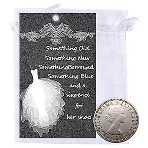 MKISHINE Something Blue for Bride to Be on Wedding Gifts Bride's Wedding Card from Mom Dad Grandma Sister Friends, Bride's Old Sixpence Coin with Wedding Card for Bride, a Sixpence for Her Shoe