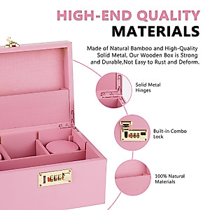 OZCHIN Large Bamboo Box with Combination Lock Decorative box for Home Great Gift Choice Storage Lockbox with Storage Jar, Tray, Resealable Bags and More