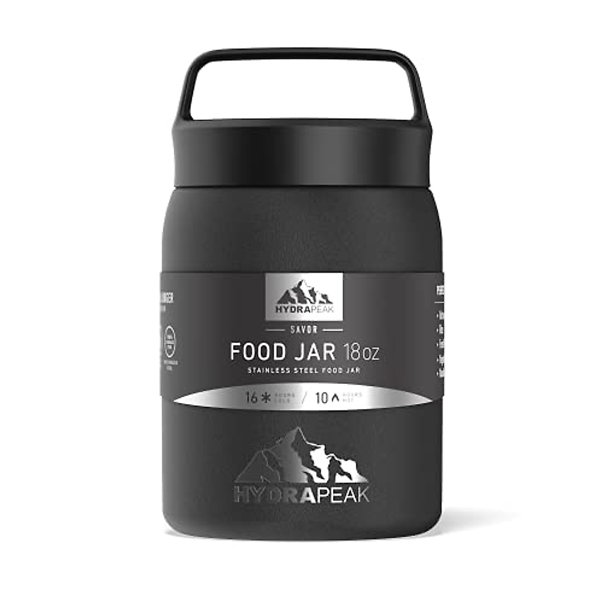 Hydrapeak 18oz Insulated Food Jar, Kids Thermos for Hot Food | Leak Proof Stainless Steel Soup Thermos Lunch Box for Kids | 10 Hours Hot : 16 Hours Cold Vacuum Insulated Food containers (Black)