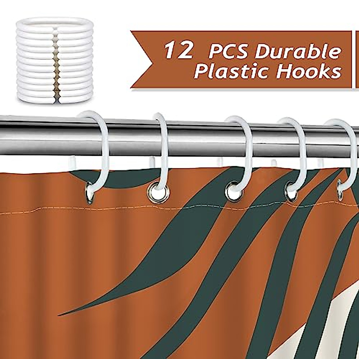 Bonhause Abstract Boho Leaf Shower Curtain Mid Century Modern Minimalist Art Decorative Bath Curtain 72 x 72 Inch Polyester Fabric Waterproof Bathroom Curtain with 12 Hooks