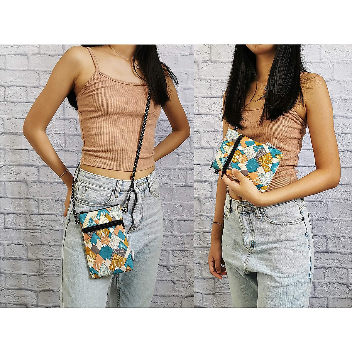 Tainada Women Crossbody Shoulder Travel Zippered Wallet Purse Clutch Phone Bag w/Detachable Strap (Mountain Pattern 2)