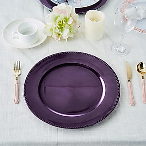 TABLECLOTHSFACTORY 24 pcs 13" Purple Beaded Round Charger Plates