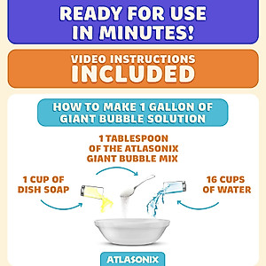Atlasonix Giant Bubble Wand, Giant Bubble Maker, Big Bubble Wand, Large Bubble Wand, Bubble Sticks, Outdoor Toys for Kids, Bubble Kit, Wands & Bubble Mix for Making 2 Gallons of Bubble Solution
