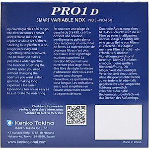 Kenko ND Filter PRO1D Smart Variable NDX3-450 Filter 82mm, for reducing The Amount of Light, Stepless Concentration Adjustment