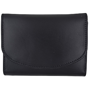 Women's Genuine Leather Compact Double ID Windows Credit Card Holder Wallet With Zippered Pocket by Moga (Black)