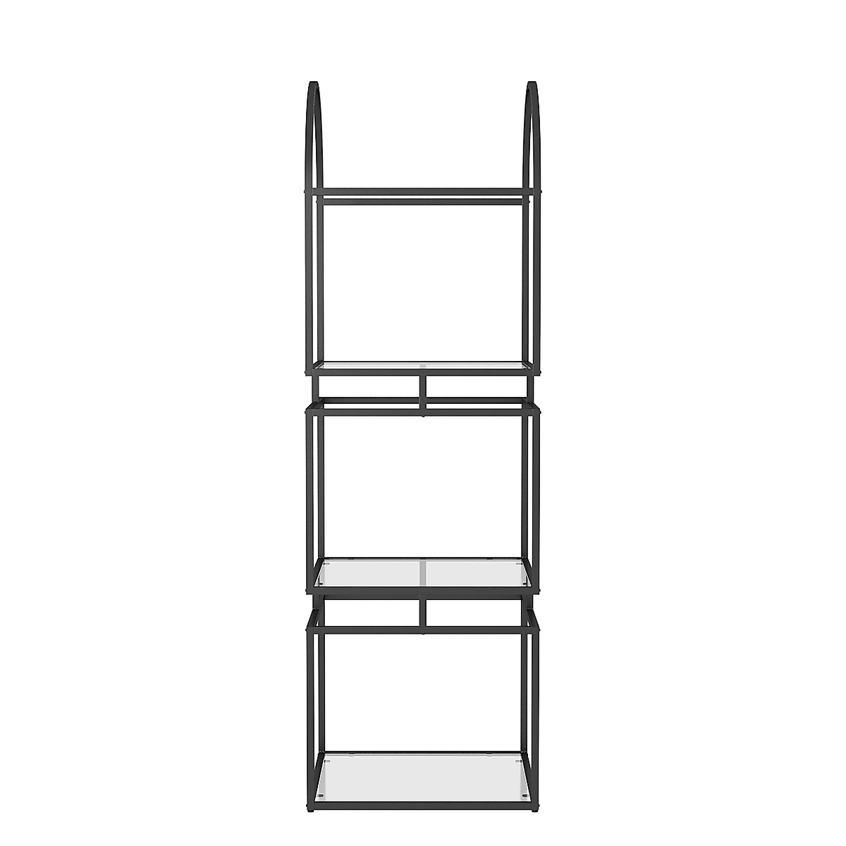 PayLessHere 3-Tier Open Bookshelf, Bookcase Storage Shelves with Arched top Metal Frame and Glass Bookshelves form Home Office Living Room,Black