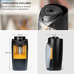 Arteza Electric Pencil Sharpener, Black, Fits 7–11-mm Pencils, Auto-Stop, Office Supplies for Teachers, Students, Classrooms, and Art Studios