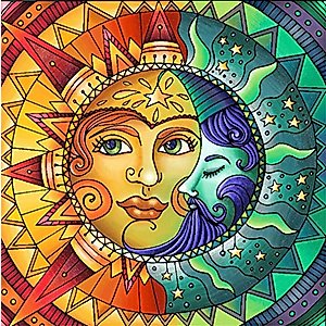 Abillyn Embroidery Cross Stitch Kits Sun and Moon Stars Fractal Face Hippie Stamped with Printed Pattern Starter Kit (Sun)