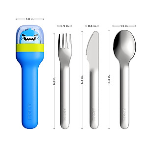 ZOKU Kids Pocket Utensil Set, Shark - Stainless Steel Fork, Knife, and Spoon in Case - Portable Design for Travel, School, Picnics, Camping and Outdoor Home Use