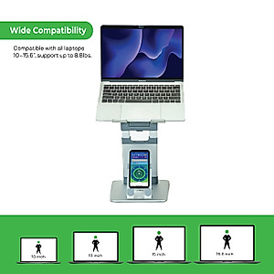obVus Solutions - minder 2.0 Height-Adjustable Laptop Stand with Integrated Smartphone Holder – Ergonomic, Portable, and Foldable Stand for 10” to 17” Tablets and Laptops