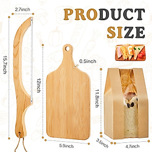 Dandat Wooden Bread Bow Knife 15.7 Inch Serrated Handle Bread Knife With Bread Board And 50 Pcs Paper Bakery Bags, Sourdough Cutter with Linen Storage for Homemade Bagels Kitchen Gift