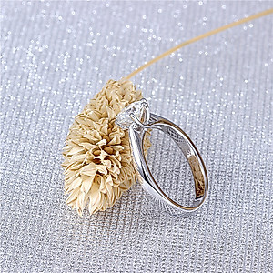 DovEggs Solid 14K White Gold Moissanite Solitaire Engagement Rings for Women 1ct 6.5mm GH Color Heart Arrows Cut Created Moissanite Classic Women `s Engagement Wedding Rings(6)