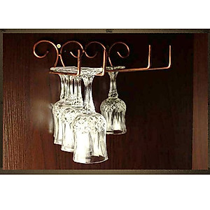 Qtqgoitem Single Row Wine Bottle Glasses Goblet Stemware Holder Rack Copper Tone (Model: 68a 630 96e 9e6 359)