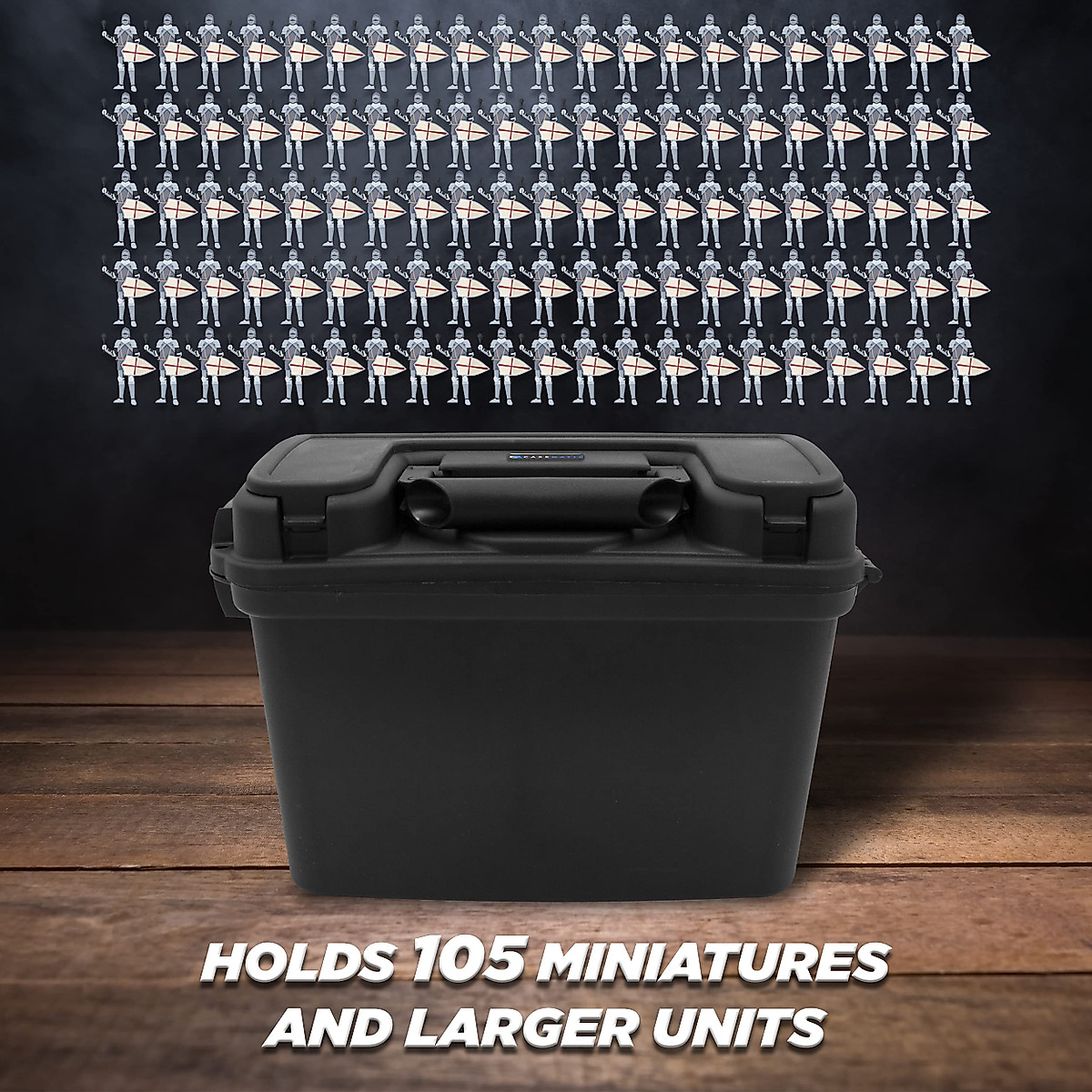 CASEMATIX Miniature Storage Hard Shell Figure Case - 105 Slot Figurine Carrying Case with Customizable Foam Tray Compatible with Warhammer 40k, DND & More!