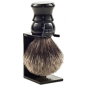 Parker, Long Loft 3-Band Pure Badger Bristle Shaving Brush with Ebony Handle - Brush Stand Included