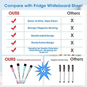 Magnetic Weekly Calendar for Fridge,12×8” Magnetic Fridge Calendar Refrigerator Calendar, Weekly Meal Planner Magnetic, Doubleside, Grocery List, Kitchen Menu Planner Board for Fridge/Locker, 4 Marker