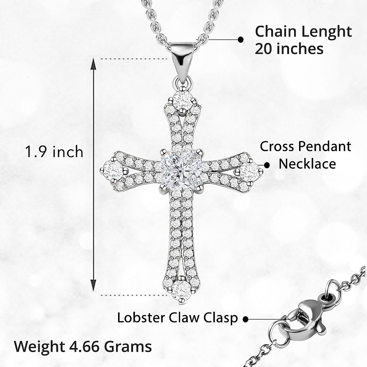 Shop LC Cross Necklace for Women White Cubic Zirconia Pendant Platinum Plated Christian Jewelry Faith Religious Stainless Steel Size 20" Birthday Gifts for Women