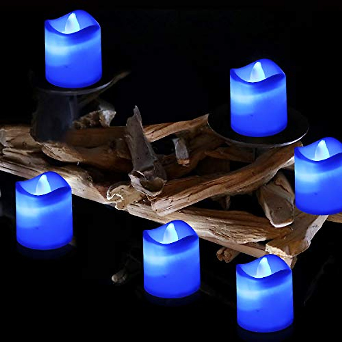 Rakumi LED Candles, Flameless LED Tea Lights, Battery Operated LED Votive Candles for Valentine's Day Wedding Birthday Party, 24 Packs (Blue)