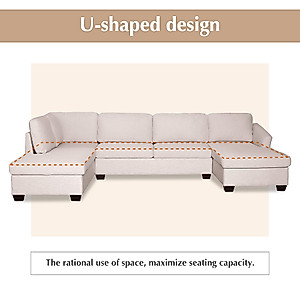 Merax Modern Large U-Shape Sectional Sofa Set, Double Extra Wide Chaise Lounge Couch for Living Room Apartment, Office, 116.9 inch Length, Beige