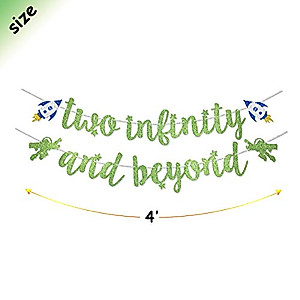Light Green Glitter Two Infinity and Beyond Banner Pre-strung for Kids' 2nd Birthday Party Decorations
