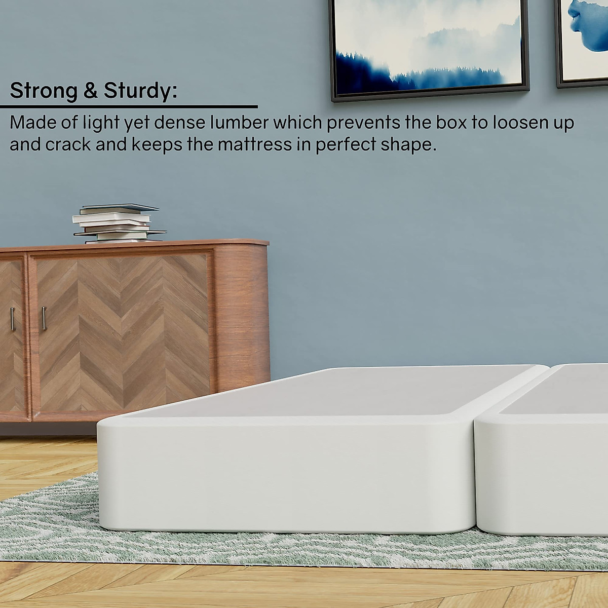 Mattress Solution, 4-Inch Sturdy Split Box Spring for Mattress Support-Durable and Fully Assembled, Natural Wood Foundation for King, White