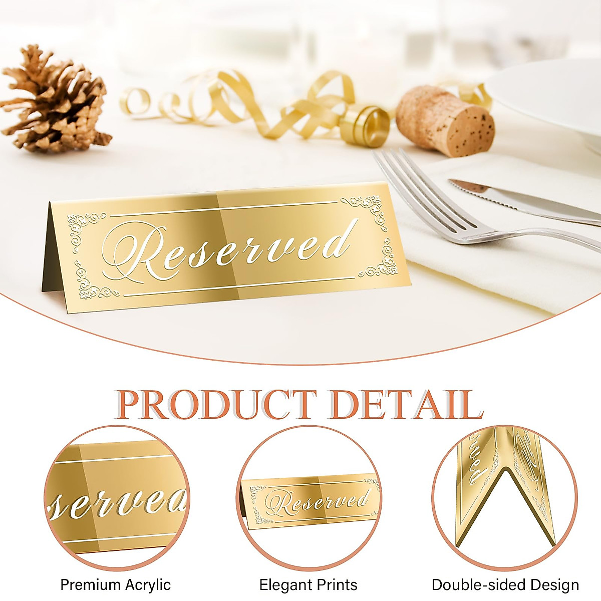 CWJCYTNSN 12PCS Reserved Table Signs, Gold Reserved Signs for Wedding, Acrylic Double-side Reserved Seating Signs, Mirrored Guest Reservation Table Tent Signs for Birthday Party, Event, Restaurant
