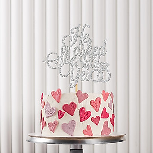 He Asked She Said Yes Cake Topper, Just Engaged, From Miss to Mrs, Silver Glitter Bride to Be Happy Engagment Party Cake Decorations