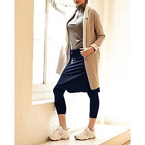 Womens Tennis Skirt with Built in Capri Leggings 20" Knee Length Skorts Skirts Drawstring Golf Skirts Skirted Leggings Navy Blue