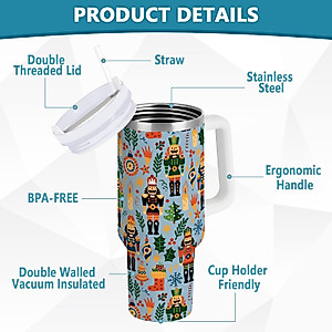 Emelivor Christmas Nutcrackers 40 oz Tumbler with Lid and Straw Insulated Tumblers with Handle Thermal Stainless Travel Coffee Mug Cup Water Bottle for Hot and Iced Cold Drinks