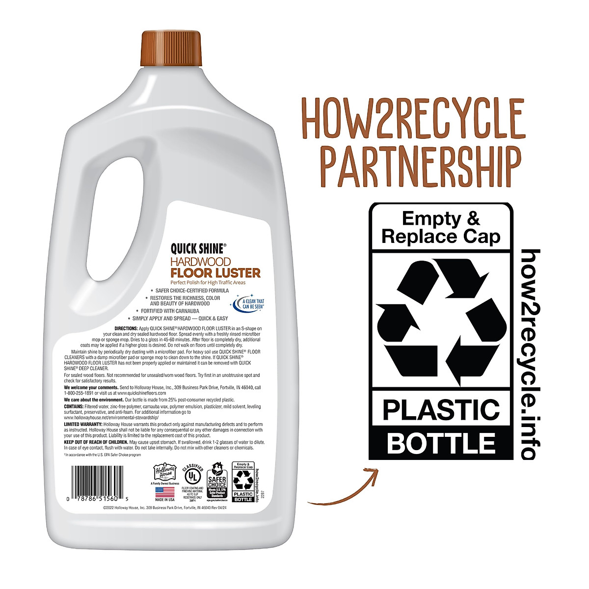 Quick Shine Hardwood Floor Luster 64oz | Plant-Based Cleaner & Polish w Carnauba | Simply Squirt & Spread | Don't Refinish It, Quick Shine It | Safer Choice Cleaner | Restore-Protect-Refresh