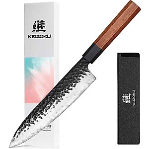 KEIZOKU Gyuto Chef Knife, Japanese Chefs Knife 8 Inch, Ultra Sharp 3 Layers 9CR18MOV High Carbon Steel Kitchen Knives, Professional Hand Hammered Cooking Knife (8 Inch Chef Knife)