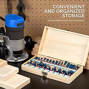 HILTEX 10108 Tungsten Carbide Router Bit Set, Woodworking Tools and Accessories, 1/4-Inch Shank, 24-Piece Set