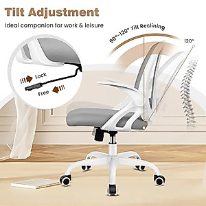 Razzor Office Chair, Ergonomic Computer Desk Chair with Lumbar Support, Breathable Mesh Rolling Swivel Task Chair with Flip-up Armrest and Adjustable Height for Home Office - LightGray
