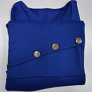 Lrady Women's Deep V Neck Casual Work Bodycon Long Sleeve Party Pencil Midi Dress, Blue, Large