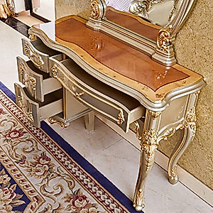 MARURY 47" Light Luxury Makeup Vanity Dressing Table, European Retro Solid Wood Make-up Table with Make-up Stool, Vintage Vanity Table with Mirror, for Bedroom,Entryway, Hallway, Living Room