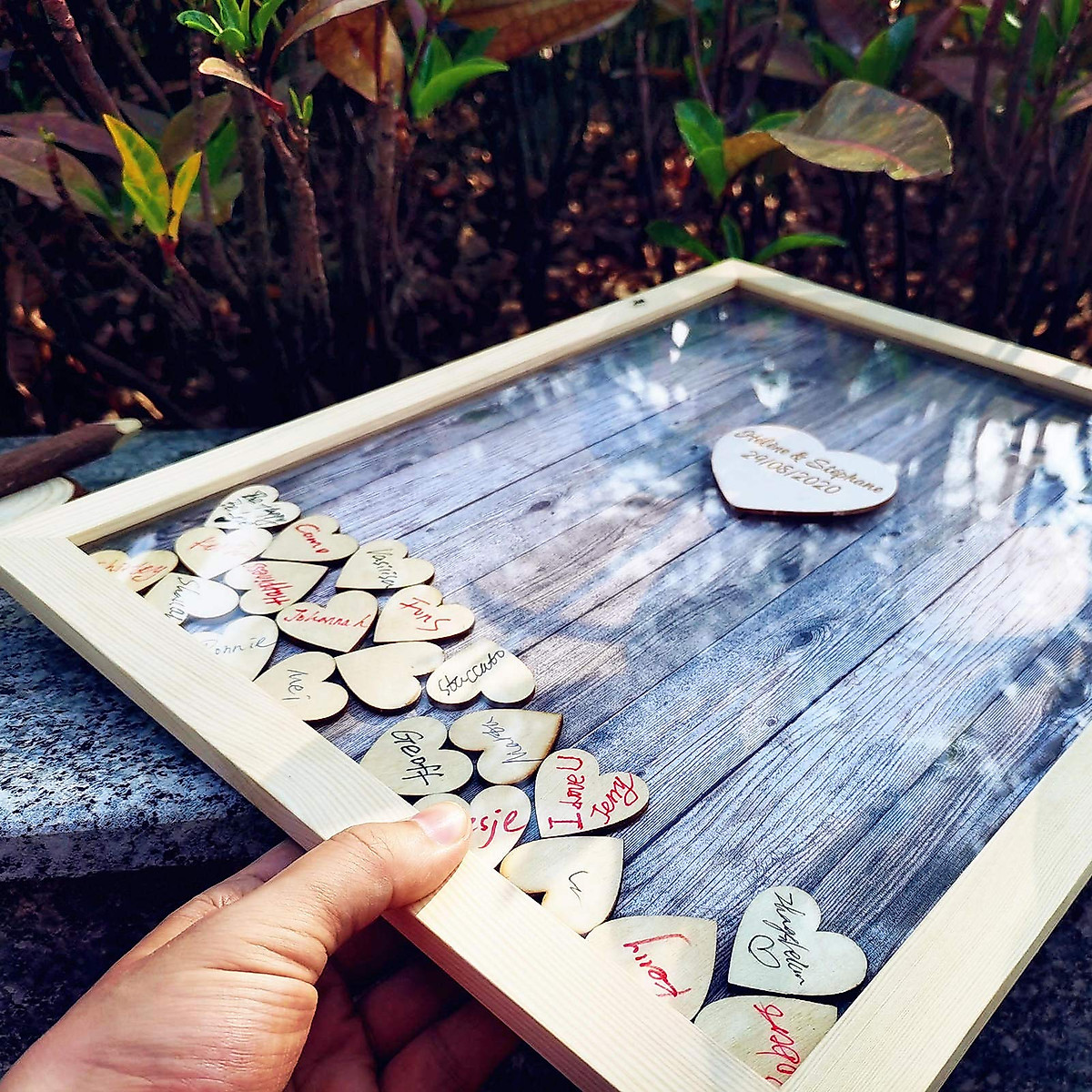 Wedding Guest Book Alternative Pen Sign Drop Top Wooden Frame for Baby Shower Birthday Party Decoration 120 Hearts