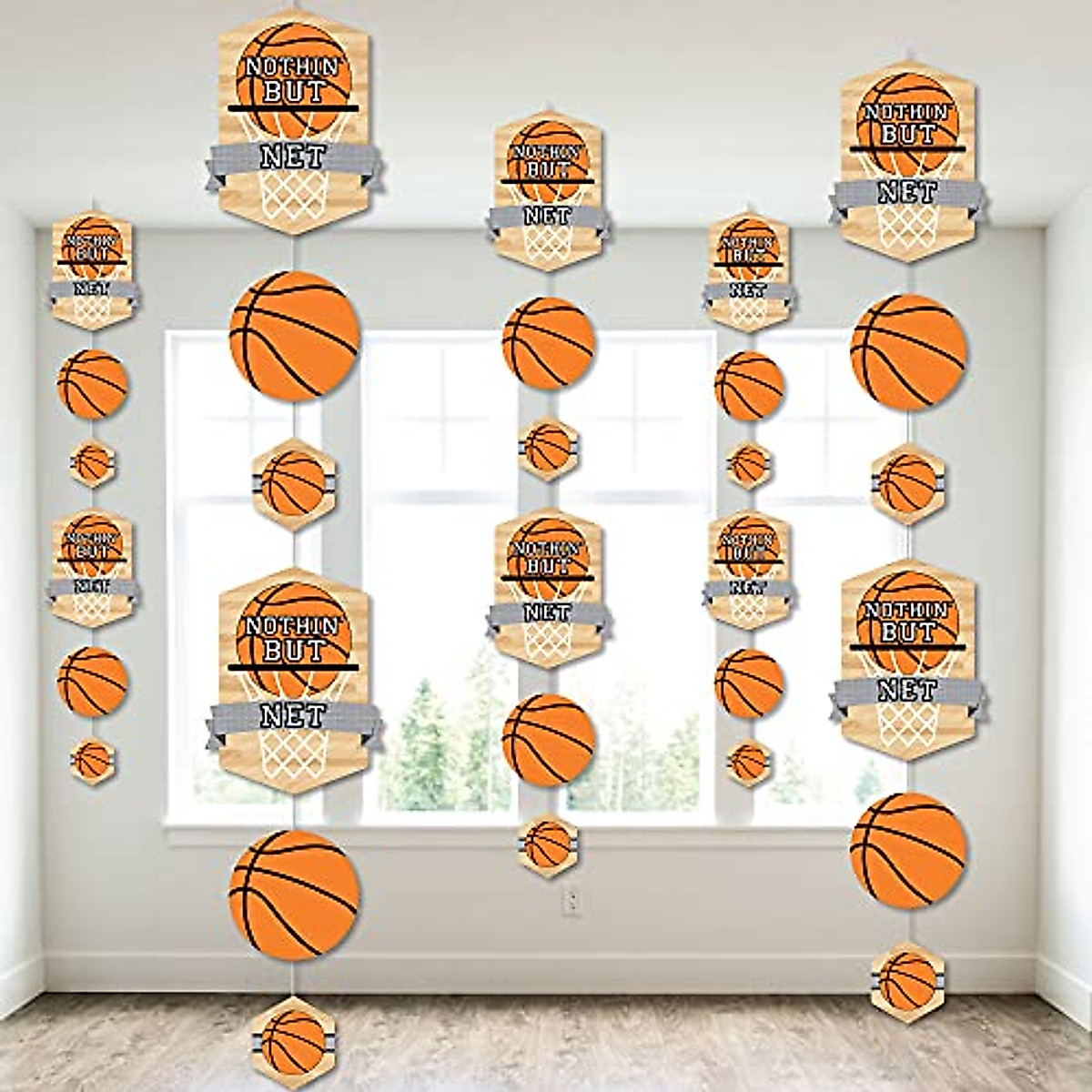 Big Dot of Happiness Nothin’ but Net - Basketball - Baby Shower or Birthday Party DIY Dangler Backdrop - Hanging Vertical Decorations - 30 Pieces