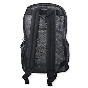 Deluxe Mesh Backpack with Bungee Cord & Adjustable Padded Straps, for Swimming, School, Travel (Black)