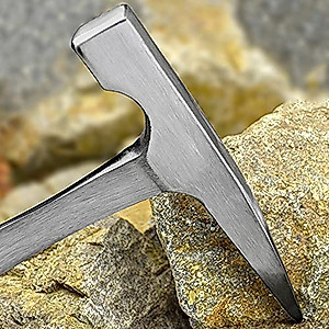 12 Inches Rock Pick Hammer with Skid Handle, All Steel Drop Forged Masonry Hammer with Chrome Plating, Geologist Hammer with Pointed Tip and Shock Reduction Grip for Mining+ A pair of gloves