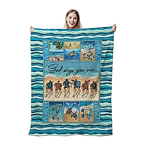BEDMUST Blue Sea Turtle Flannel Throw Blanket God Says You are Unique Special Lovely Ocean Turtle Blanket Nautical Sea Beach Animal Jellyfish Blanket Bedroom Decor Baby 30x40 Inches