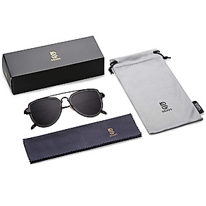 SOJOS Retro Polarized Double Bridge Sunglasses for Men Women Mirrored Lens SJ1051 with Black Frame/Grey Lens